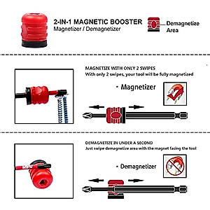 Protorq Long Impact Bit Set, PH2 SQ2 T25, 6-Inch Length, 6-Piece with 1-Piece Magnetizer & demagnetizer