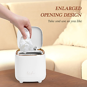 PANDENNER Mini Countertop Trash Can with 10 Rolls of Trash Bags, Desk Trash Can Tiny Trash Can with Press Type Lid, Desktop Trash Can Applicable for Bathroom Vanity Home Office (White)