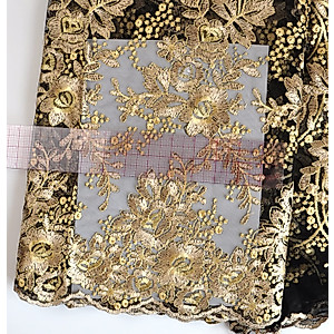 SanVera17 African Fabric Net Fabrics Nigerian Embroidered Lace Fabric for Party Dress (Gold) 5 Yards 2203-4