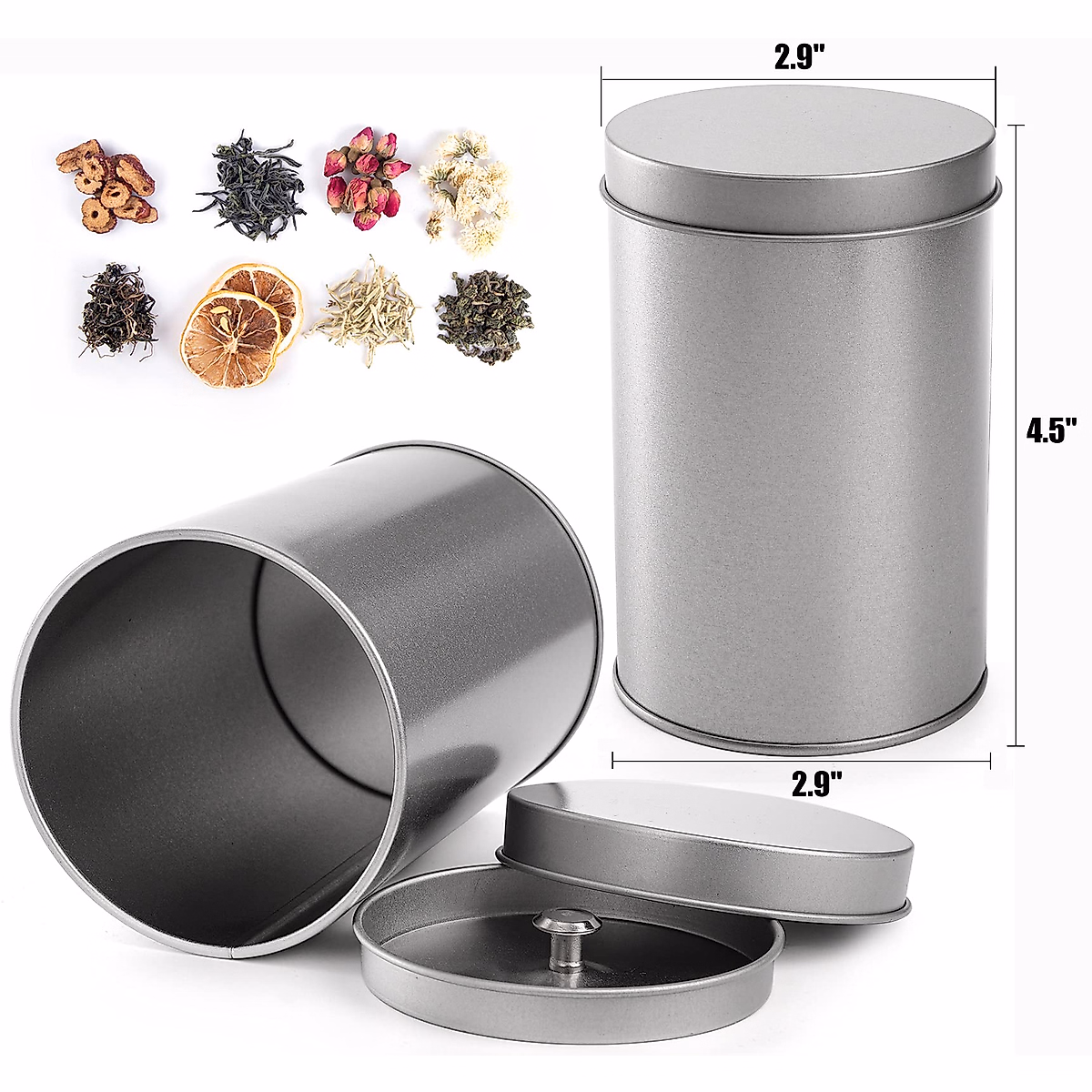 Yesland 6 Pack Tea Tin Canister with Airtight Double Lids, 12 Oz Tin Can Box and Small Round Kitchen Canisters for Loose Tea, Coffee, Candy, Herbs and Spices(Silver)