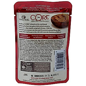 Wellness CORE Tiny Tasters Grain Free Cat Food 4 Flavor 8 Pouch Plus Catnip Toy Sampler Bundle, (2) Each: Duck, Tuna, Chicken, Chicken Beef, (1.75 Ounces)