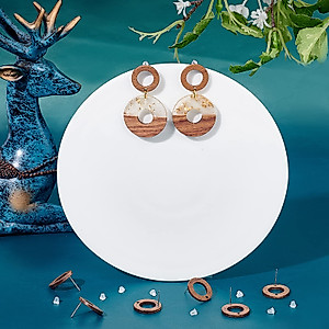 UNICRAFTALE 20pcs Tan Ring Walnut Wood Stud Earrings with 30pcs Plastic Ear Nuts Stud Earring Findings with Stainless Steel Pin Ear Studs with Hole for DIY Earring Jewellery Making