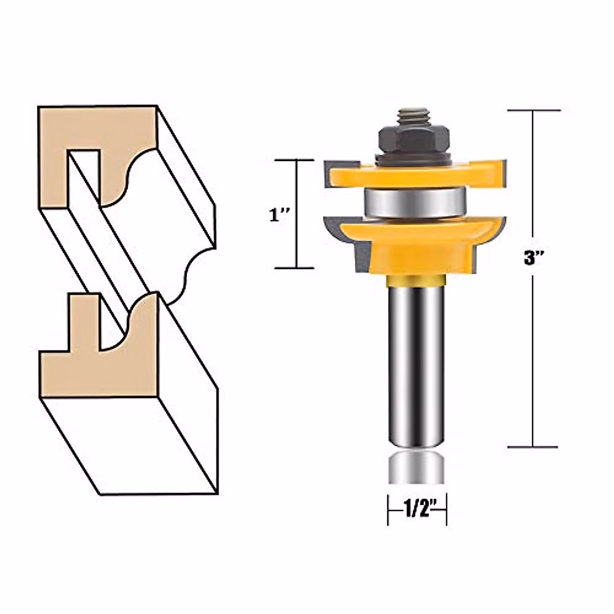 LEATBUY 3 PCS Router Bit Set 1/2-Inch Shank, Round Over Raised Panel Cabinet Door Ogee Rail and Stile Router Bits, Woodworking Wood Cutter, Carbide CNC Router(1/2-Double)