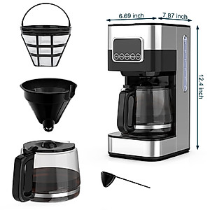 Gardcare 10-Cup Coffee Maker with Smart Touch Screen, 24-hour Programmable Coffee Machine, Stainless Steel Glass Carafe Pot with Brew Strength Control, Automatic Anti-Drip System, Black