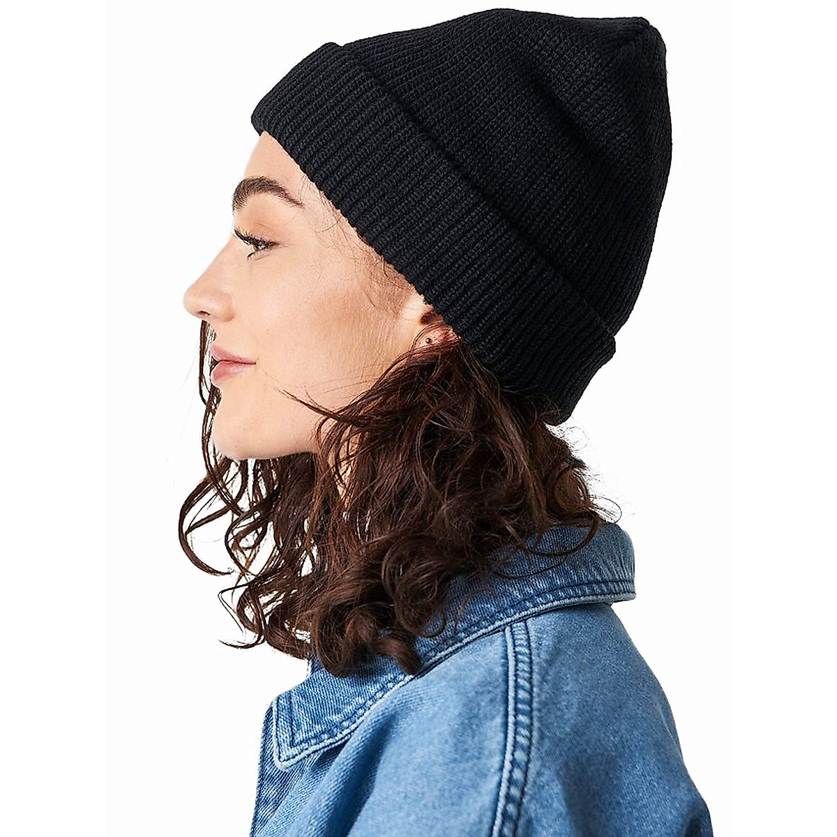 Moss Rose Beanie Hat for Men Women Cuffed Chunky Plain Skull Hats Unisex Winter Warm Knit Cap Womens Soft Beanies Black