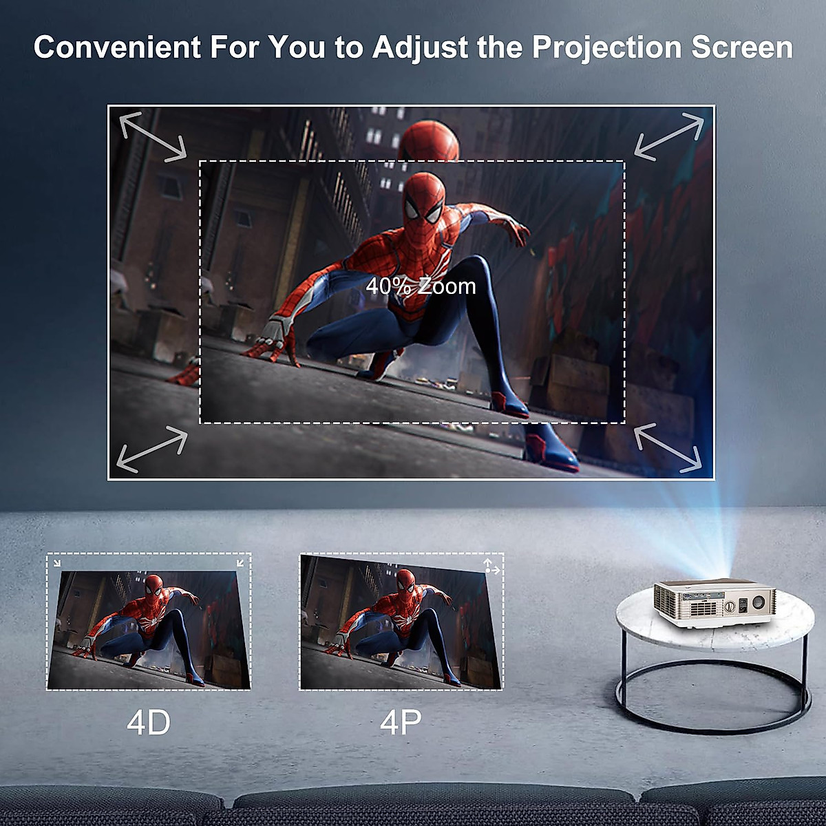 Full HD 1080P Smart Projector with Wifi Bluetooth, 9000Lumens LED Halloween Movie Projectors for Outdoor Use Home Theater Wireless Cast for Android iOS Phone Gaming Projector