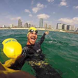 New Wave Swim Buoy - Swim Safety Float and Drybag for Open Water Swimmers, Triathletes, Kayakers and Snorkelers, Highly Visible Buoy Float for Safe Swim Training (PVC 15 Liter Yellow)