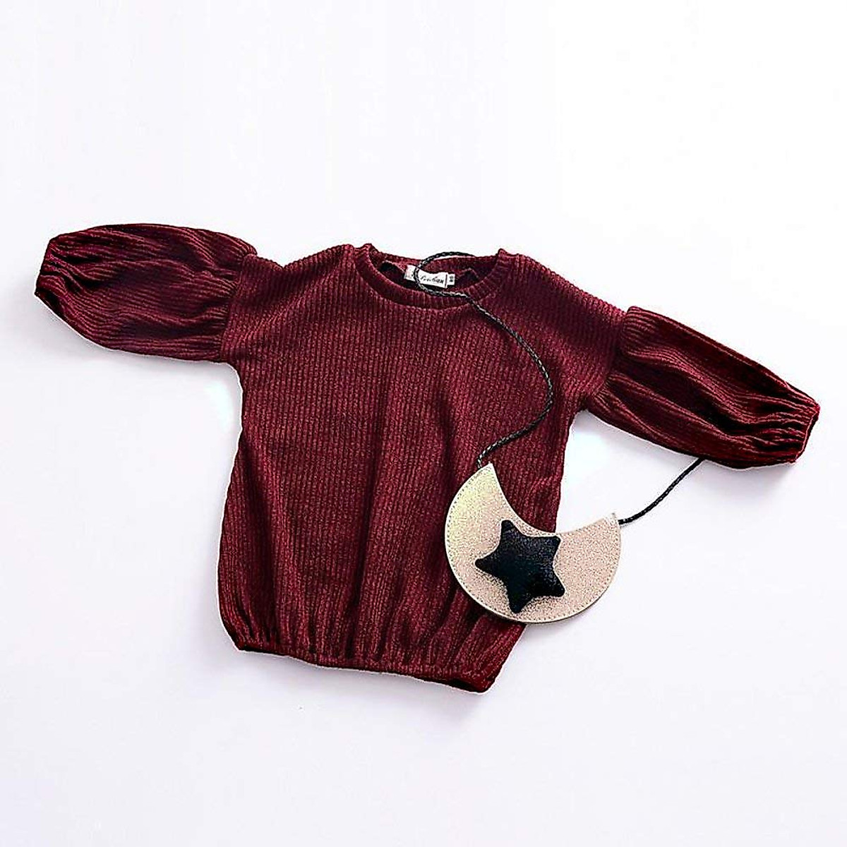 GRNSHTS Baby Girls Loose Long Lantern Sleeve Knit Sweater (A Wine, 18-24 Months)