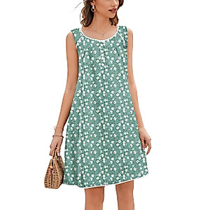 Ekouaer Womens Nightgown Cotton Sleepshirts Sleeveless Sleep Dress Soft Nightwear Wide Strap Pajamas Sleepwear Yellow Floral Print XXL