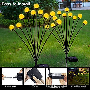 Solar Garden Lights, 10LED Solar Powered Firefly Lights, 2Pack Solar Outdoor Lights, Solar Lights, Swaying Garden Lights with 2Mode Twinkling / Steady-ON for Yard Garden Pathway Patio, Warm White