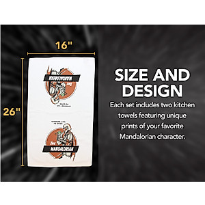 Disney Star Wars The Mandalorian 100% Cotton Kitchen Towels – Set of 2 Towels – Perfect for Drying Dishes and Hands – Machine Washable Kitchen Towel Set – 16" x 26" – Wherever He Goes, I Go
