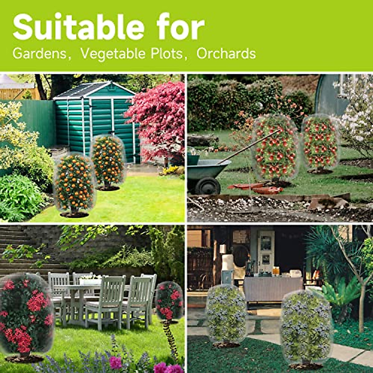 4.92x3.94 FT 4 Packs Garden Plant Netting Insect Bird Barrier Netting Mesh with Drawstring Bug Netting Plant Pest Barrier Covers Bags Protection Netting Covers Bags Plant from Insect Bird Eating