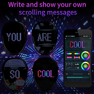 Led Mask with Bluetooth Programmable, Light up Face Mask, for Halloween Masquerade Costume Cosplay Party DJ, Coolest Mask