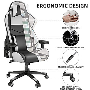 Dvenger Gaming Chairs for Adults, Computer Desk Chair with Adjustable Height Armrest, Ergonomic Game Chair with Lumbar Support, 400lbs Weight Capacity Video Game Chairs (Grey)