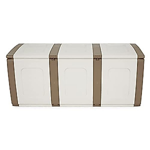 Homeplast Bold Indoor Outdoor Plastic Storage Trunk Resin Deck Box for Storing Pillows, Patio Cushions, and Firewood, 79 Gallon Capacity, Beige/White