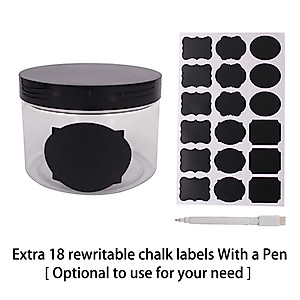 zmybcpack 12 Pack 8 OZ Clear Plastic Jars With Black Lids, A Spatula, A Pen & Labels - BPA Free PET Container for Cosmetics, Cream, Bathroom, Kitchen & Travel Plastic Slime Storage Jars