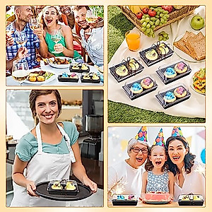 150 Pcs Paper Charcuterie Boxes with Clear Lids and Cotton Rope 5.5 Inches Disposable Food Containers Bakery Boxes for Dessert, Sandwich, Cupcake, Cookie, Chocolate, Strawberry (Black)