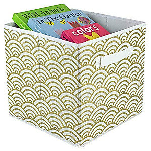 Home Basics Metallic Scallop Non-Woven Storage Bin Cube Basket Box, Dual Handles & Removable Bottoms Collapsible Foldable for Home Decor Office Closet Bedroom Drawer Toy Organizer