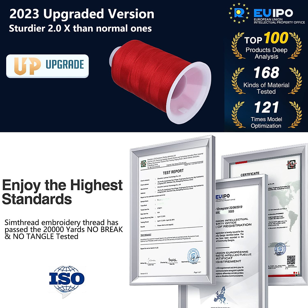 Simthread Embroidery Thread 5500 Yards Red 800, 40wt 100% Polyester for Brother, Babylock, Janome, Singer, Pfaff, Husqvarna, Bernina Machine