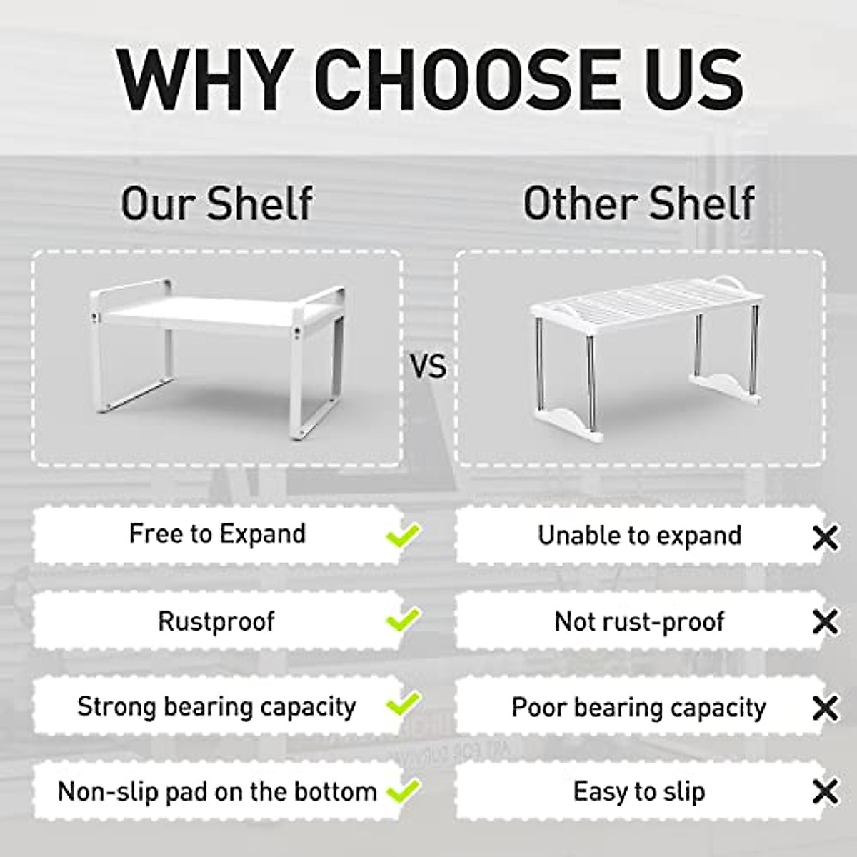 Cabinet Organizer Shelf Expandable Countertop Shelf, Kitchen Organizer Desk Shelf Cupboard Stand Spice Rack, Over the Sink Shelf Organization and Storage for Kitchen and Bathroom, Metal White