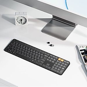 ProtoArc Backlit Wireless Keyboard, K100 2.4G Ultra Slim Wireless Illuminated Keyboard Full Size Silent Keyboard, Rechargeable, USB/Type C Connection, Natural Typing, Windows/Mac(Black)