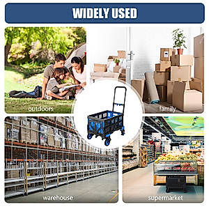 Hitgrand Folding Hand Truck, Heavy Duty Hand Truck Dolly Cart, Convertible Dolly Cart 330lbs Capacity W/Foldable Basket, 2 in 1 Luggage Trolley Cart for Warehouse Home Outdoor Moving