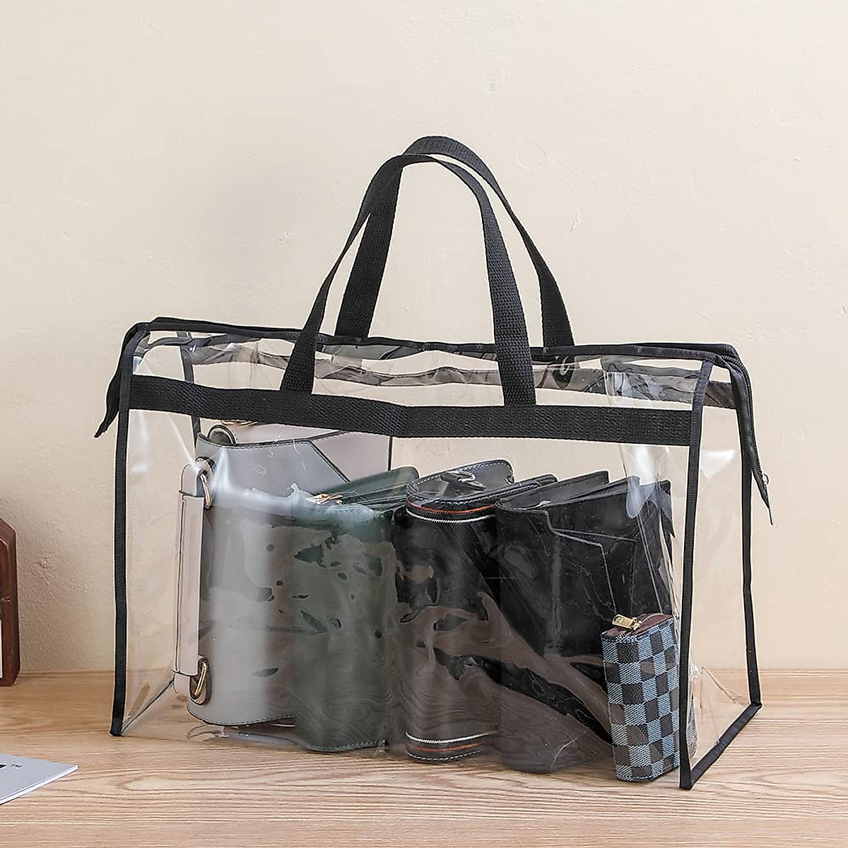 EZEKMAF Clear Dustproof Bags, 18 * 13 * 8 Inch Dust Cover Protector Storage Organizer Zipper, Hanging Transparent Hand Purse Box Organization for Closet Shelf, Makeup Clothes, Home Travel Stadium