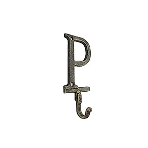 Handcrafted Nautical Decor Rustic Gold Cast Iron Letter P Alphabet Wall Hook 6"