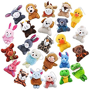 JOYIN 24 Pack Mini Animal Plush Toy Assortment (24 Units 3" Each), Animals Keychain Decoration for Kids, Small Stuffed Animal Bulk for Kids, Carnival Prizes, School Gifts