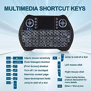 EASYTONE Backlit Mini Wireless Keyboard Touchpad Mouse Combo with Rechargable Li-ion Battery Multi-Media Keys, Handheld Keyboard for Android TV Box, Smart TV, X-Box, PC, Android Windows Linux MacOS