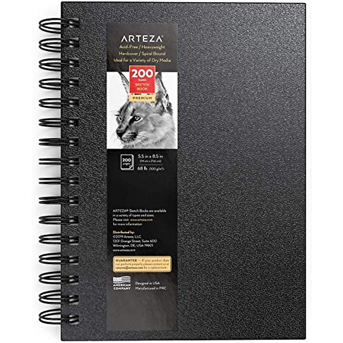 Arteza Small Sketch Book 5.5x8.5 Inches, Black Sketch Pad, 100 Sheets, 68 lb 100 GSM Paper, Hardcover Spiral-Bound Drawing Book, Use with Pencils, Charcoal, Pens, Crayons and Other Dry Media
