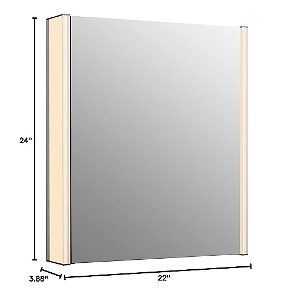 KOHLER K-81145-SLE-DA1 Maxstow Medicine Cabinet with LED Light, Mirror Door & Staggered Shelves, Rectangular Frame, 22" x 24"