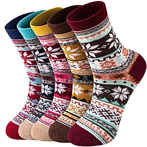 Nimalpal Wool Socks for Women - Soft 5 Pairs Wool Socks Womens for Winter Hiking Cozy Warm, Octagon Ethnic