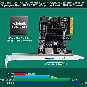FebSmart 1X USB-A & 1X USB-C 10Gbps Ports PCIE USB 3.1 GEN2 Expansion Card for Windows 11, 10, 8.x, 7 (32/64bit), Windows Server, MAC OS and Linux PCs, Built in Self-Powered Technology (FS-AC-Pro)