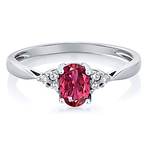 Gem Stone King 14K White Gold Pink Tourmaline and Diamond Engagement Ring For Women (0.56 Cttw, Gemstone Birthstone, Available 5,6,7,8,9) (Size 7)