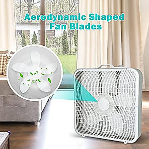 InfiniPower 20” Box Fan, 3-Speed Cooling Fan with Aerodynamic Shaped Fan Blades, Convenient Carry Handle and Safety Grills