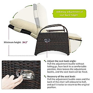 Skypatio Outdoor Recliner Chair Set of 2 PE Wicker Adjustable Backrest Patio Recliner Chair with Side Table Outdoor Reclining Chairs