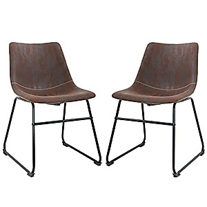 BestOffice Dining Chairs Set of 2 Kitchen Chairs Living Room Chairs 18" W x 20" D x 30" H Inches Counter Stools with Backs Leather Island Chairs,Brown