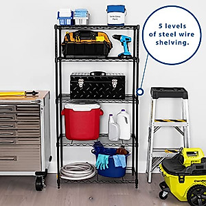 Seville Classics Solid Steel Wire Shelving Storage Unit Adjustable Shelves Organizer Rack, for Home, Kitchen, Office, Garage, Bedroom, Closet, Black, 5-Tier, 30" W x 14" D (New Model)