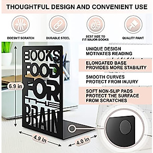Metal Book Ends For Shelves - Trendy Black Bookends For Heavy Books With Non-Slip Pads - Unique Decorative Book Stoppers Match Home, Office, School, Library - 2 Piece Holder Set For Movies, CDs, Books