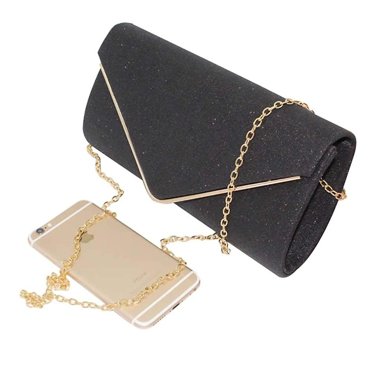 KALAIEN Envelope Clutch Purse Evening Bag for Women Glitter Evening Bag Handbags For Wedding (Black)