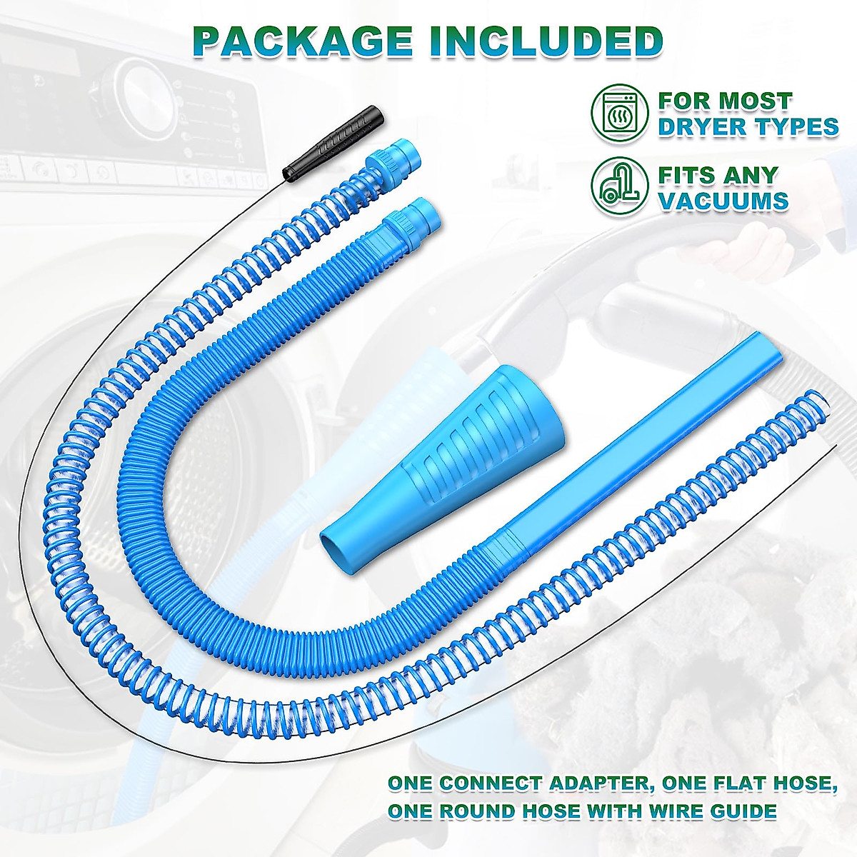 Sealegend 2 PCS Dryer Vent Cleaner Kit Vacuum Hose Attachment,Washer and Dryer Lint Remover, Dryer Cleaning Tools Hoses with Adapter