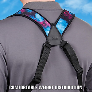 USA Gear DSLR Camera Strap Chest Harness with Quick Release Buckles, Galaxy Neoprene Pattern and Accessory Pockets - Compatible with Canon, Nikon, Sony and More Point and Shoot and Mirrorless Cameras
