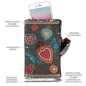 Mary Frances Flaming Hearts Beaded Crossbody Phone Bag, Pewter
