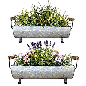 ShabbyDecor Galvanized Metal Trough Succulent Planter Farmhouse Metal Tray Rustic Tabletop Centerpiece Décor Set of 2
