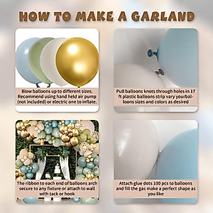 Sage Green Blue Balloons Garland kit, 138pcs Dusty Blue Sand White and Gold Balloons for Boys Baby Shower Wedding Birthday Jungle Safari Woodland Wild One Party Decorations………