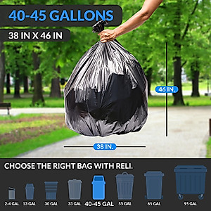 Reli. SuperValue 40-45 Gallon Trash Bags (250 Count Bulk), Made in USA | Black Large Garbage Bags - 40 Gallon - 42 Gallon - 44 Gallon - 45 Gallon Large Trash Bag Can Liners 40-45 Gal Capacity