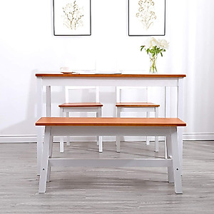 Alohappy Dining Table Set for 4, Solid Wood Kitchen Table with 2 Chairs and Bench, 4-Person Space-Saving Dinette Table for Kitchen, Dining Room, Sturdy Structure Easy Assembly Orange + White