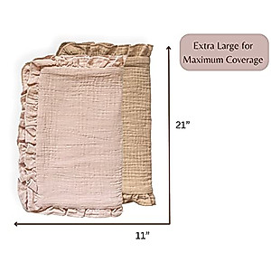 Leyl&Ari Baby Girl Newborn Essentials | Baby Girl Gift | Ruffle Muslin Burp Rags (Dusty Rose & Sand Set)