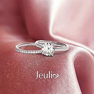Jeulia 3.5ct Sterling Silver Wedding Ring Bridal Sets Classic Round Cut Anniversary Promise Jewelry with 0.35 ct Side Stone Brilliant Solitaire Band for Her with Gift Box (White, 9.5)